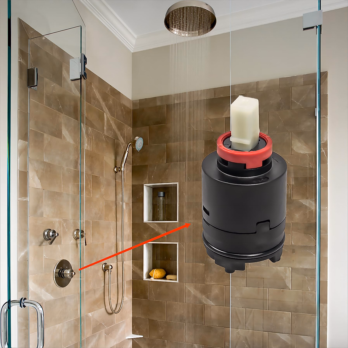 Pressure Balance Cartridge for Shower Faucet, 40mm Cartridge with Distributor, Replaces Part # 40PHF-2