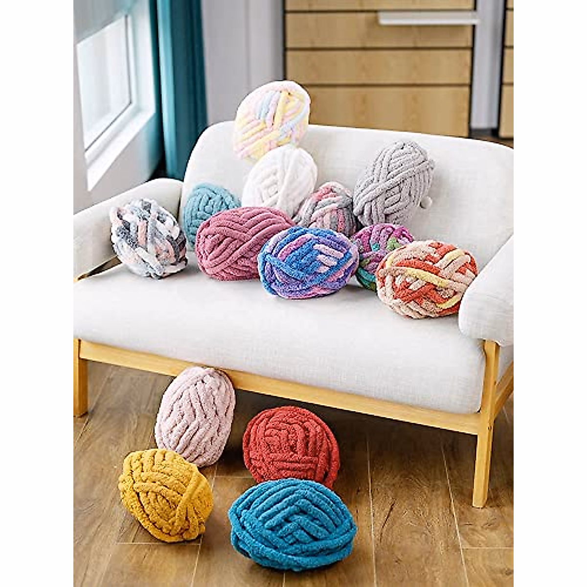 Chunky Knit Chenille Yarn for Hand Knitting Blankets, Super Soft Big Jumbo Blanket Yarn (Grey)