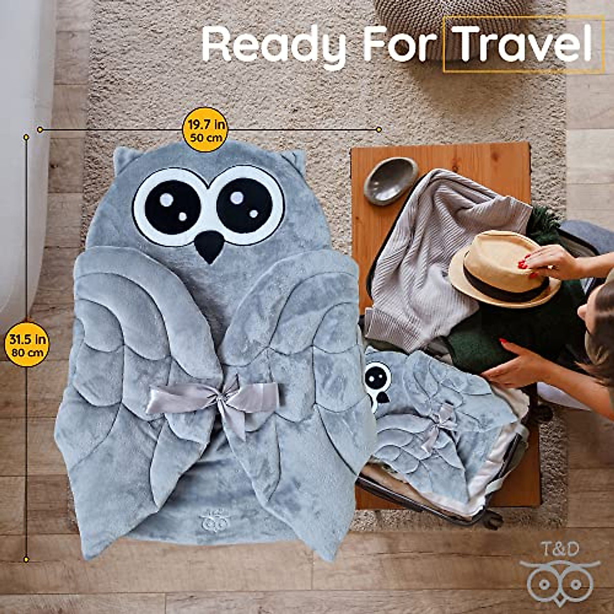 T&D Owls Baby Lounger for Newborn, Cute Flannel Fleece Baby Lounger, Breathable Co Lounger for Baby, Portable Baby Pad for Traveling, Infant Floor Seat, Machine Washable (Gray)