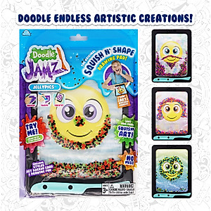 DoodleJamz JellyPics - Sensory Drawing Pads Filled with Non-Toxic Squishy Beads and Gel – Includes Stylus, Removable 2-Sided Emoji Backer Card (Green, Red, Black Beads)