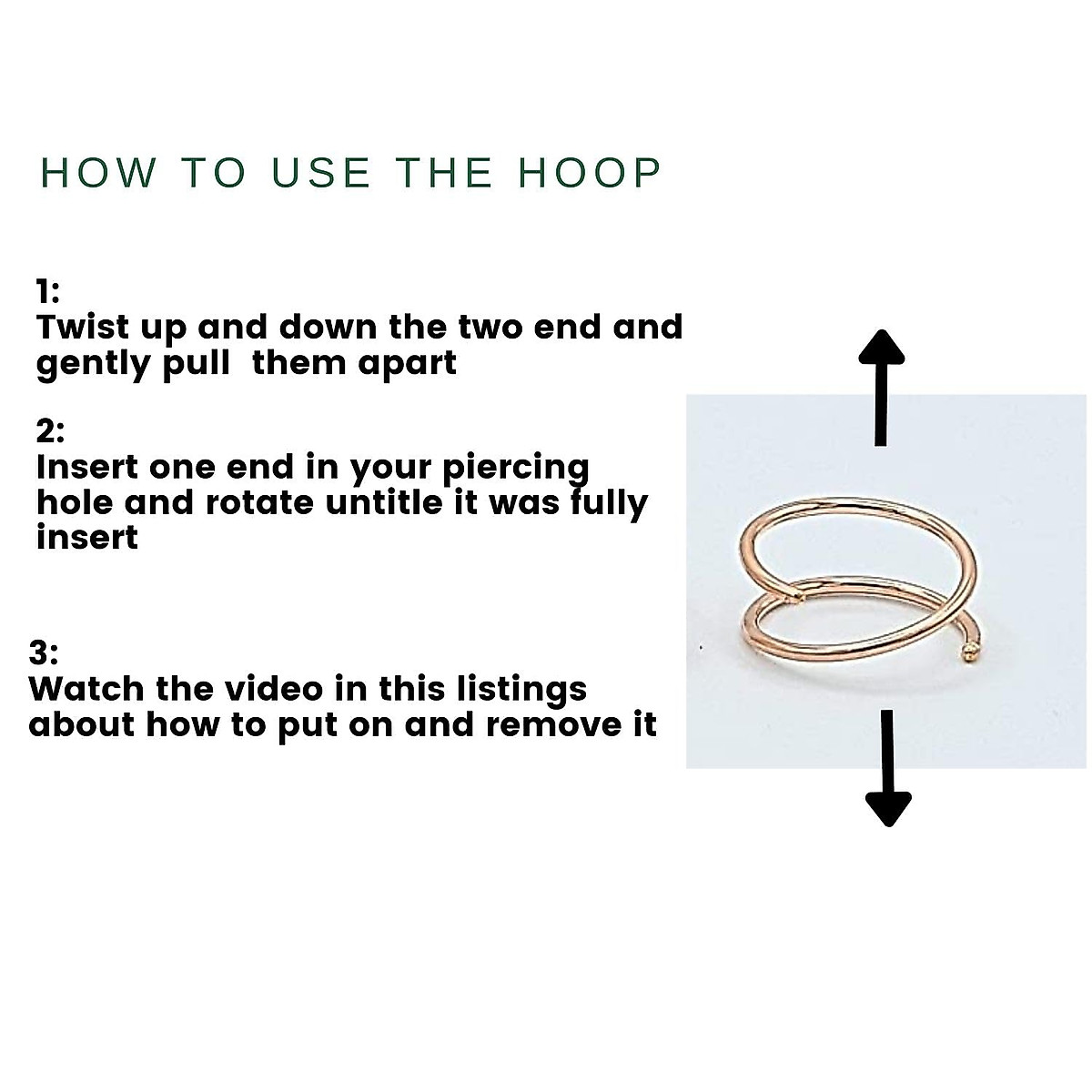 Double Nose Ring Hoop for Single Piercing, 14k Gold Filled or Sterling Silver Spiral Twist Nose Hoop for Women Girls (Silver -20g, Left Side-8mm)