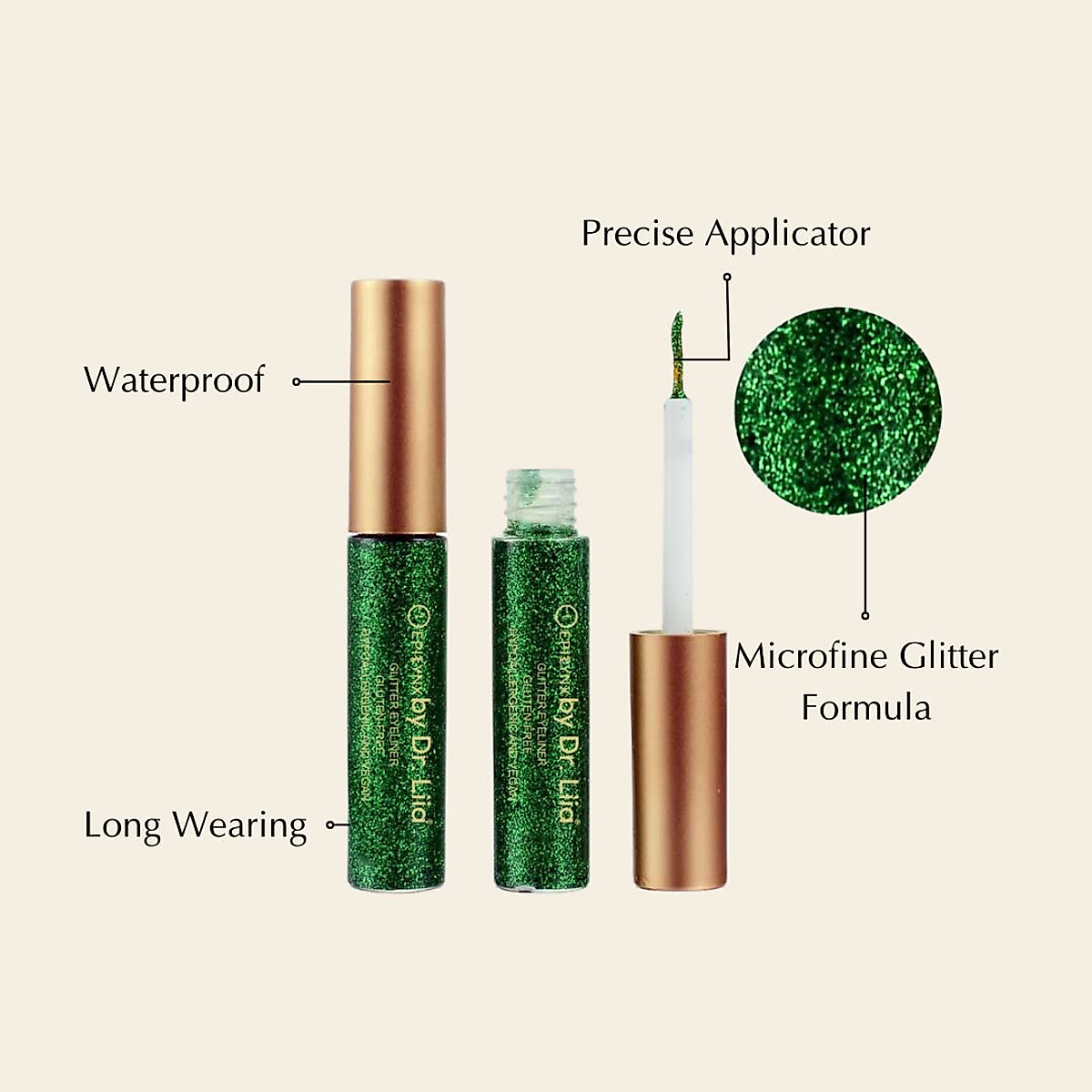 EPILYNX by Dr. Liia Hypoallergenic Eyeliner, Glitter Liquid Eyeliner I Gluten Free and Vegan for Sensitive Skin (7: Green)