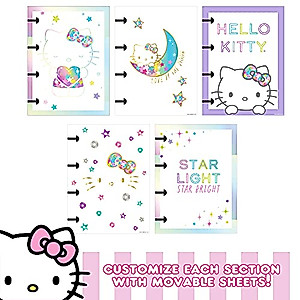 Hello Kitty DIY Glitter Micro Journal by Horizon Group USA, 40+ Stationery Accessories Including Hello Kitty Stickers, Surprise Keychain, Interchangeable Binder Discs, Squishy Glitter Cover & More