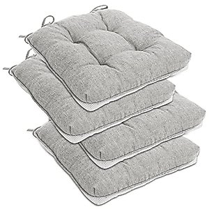 EAIMi Indoor Chair Cushions for Dinning Chairs 4 Packs| Tufted Memory Foam Overstuffed Kitchen Chair Pads with Ties | Textured Non Slip Back Seat Cushions 15.5x15.5x4 Inches Light Grey