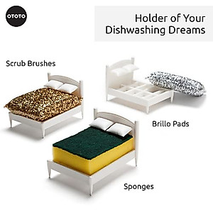 OTOTO Clean Dreams Kitchen Sponge Holder - Plastic Dish Sponge Holder for Kitchen Sink, Fits Any Standard Size Scrubby - Kitchen Sink Organizer, Decor, and Unique Gift Idea - Sponge Included