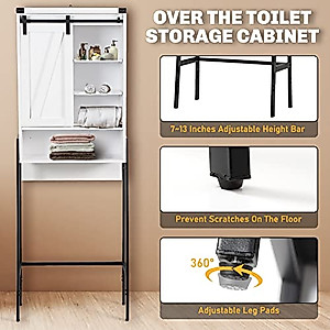 GORZING Over The Toilet Storage Cabinet,Above Toilet Storage Cabinet,Bathroom Storage Cabinet Over Toilet,Bathroom Organizer Over Toilet Adjustable Shelf,Sliding Door Toilet Storage Rack,White