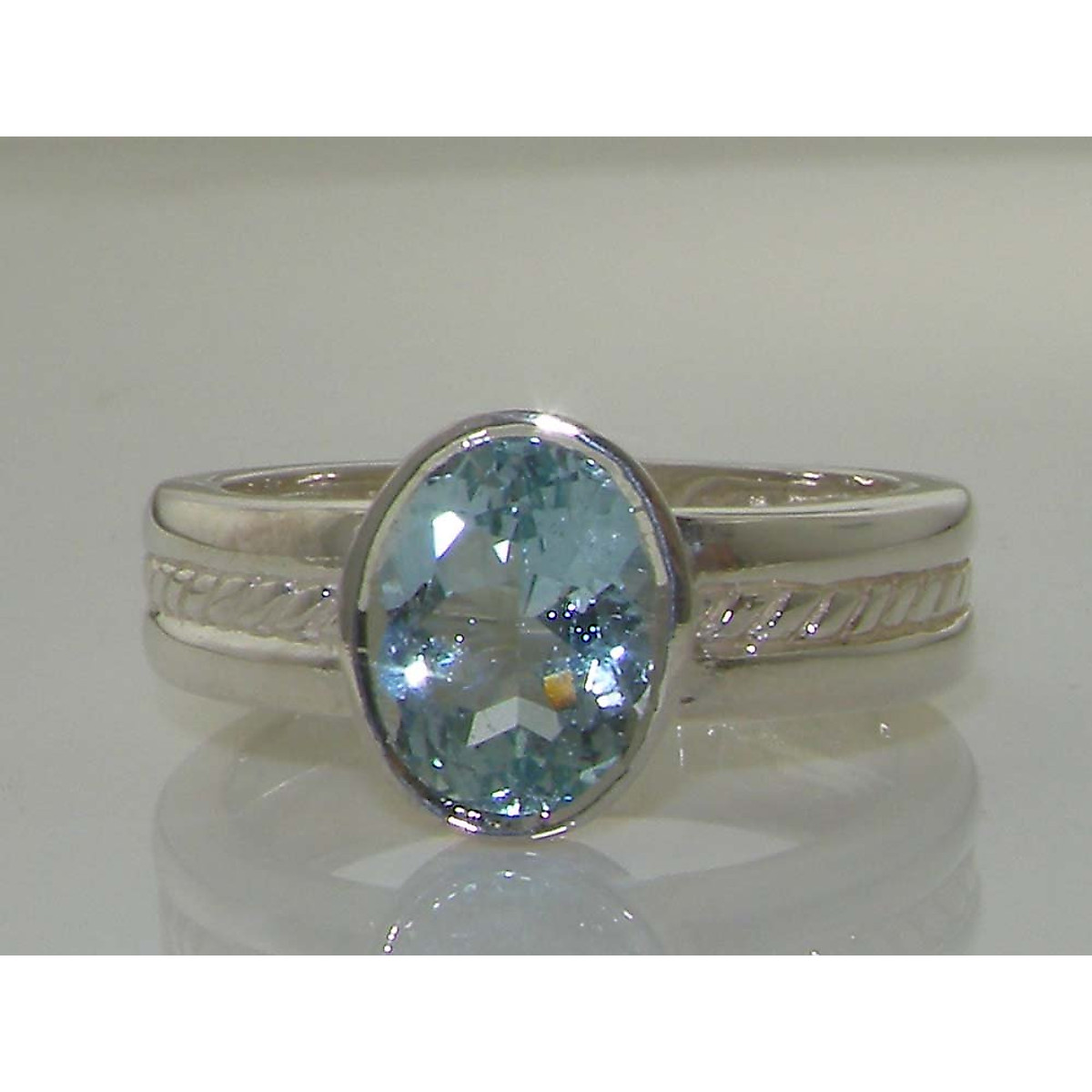 925 Sterling Silver Natural Aquamarine Womens Solitaire Ring - Size 5.5