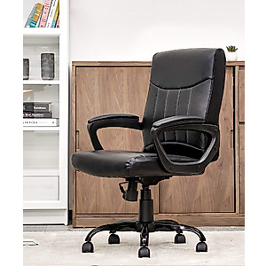 CLATINA Mid Back Leather Office Executive Chair with Lumbar Support and Padded Armrestes Swivel Adjustable Ergonomic Design for Home Computer Desk