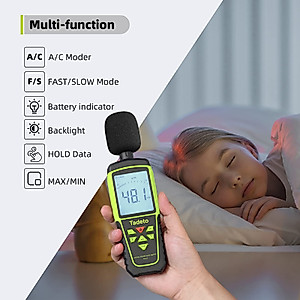 Decibel Meter, Tadeto Digital Sound Level Meter Portable SPL Meter 30dB to 130dB(5 Measurement Range) Backlight LCD Display, MAX/MIN Noise Measurement, Audible and Visual Alarms,Data Hold, A/C Mode