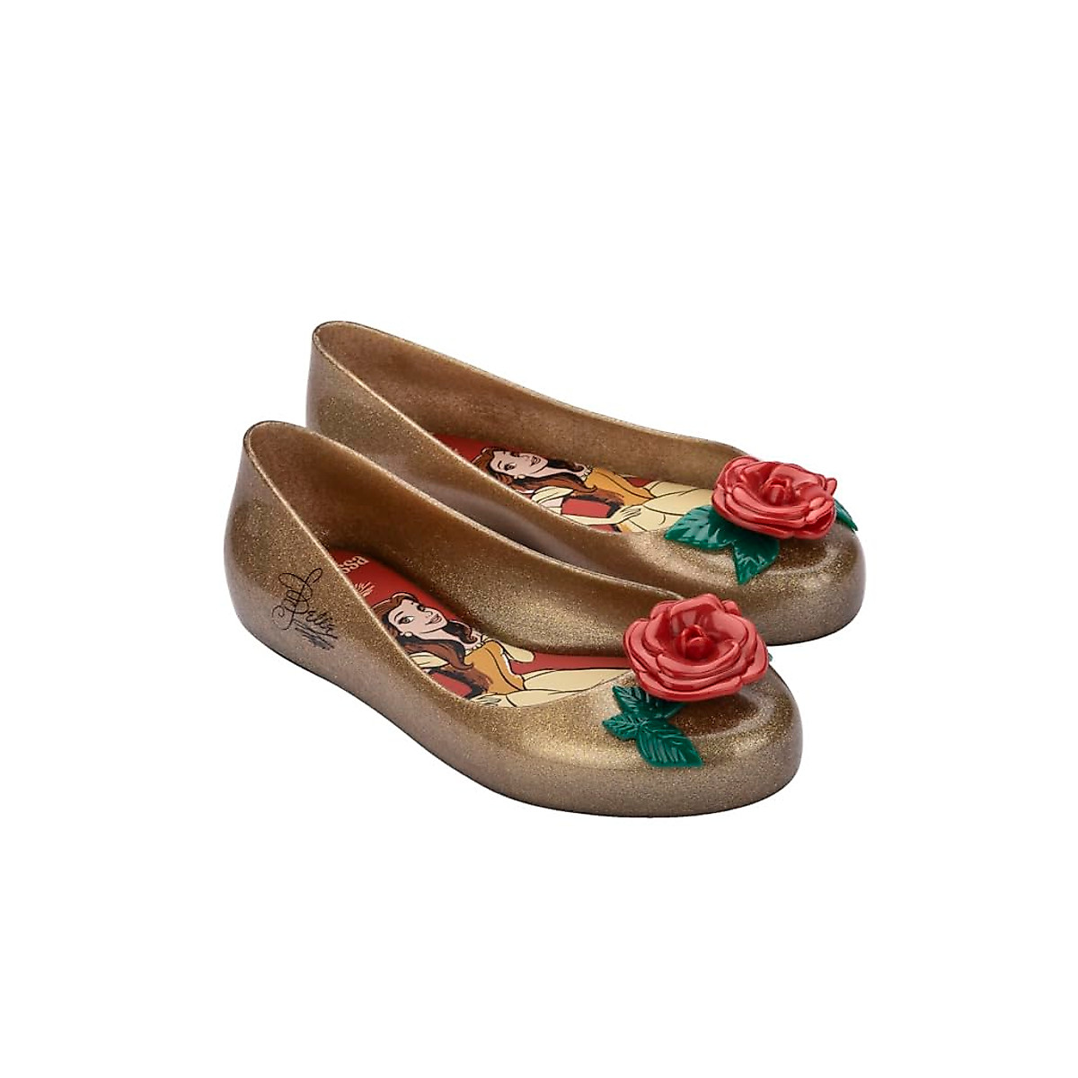 mini melissa Sweet Love + Disney Princess Ballet Flats for Kids, Beauty and The Beast, 3