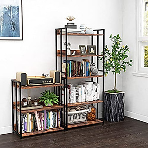 Tangkula Bookshelf, 3 Tier Industrial Book Shelf with Adjustable Shelves and Metal Frame, DIY 3 Shelf Bookcase and Bookshelves, Freestanding Storage Shelf for Living Room Home Office, Rustic Brown