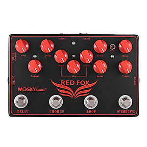 Moskyaudio Red FOX Multieffects 4-in-1 Multi-functional Guitar Effect Pedal with Overdrive, LOOP, Chorus and Delay Effects