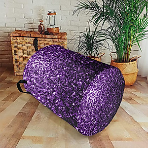 Storage Basket,Beautiful Dark Purple Glitter Sparkles,Collapsible Large Laundry Hamper with Handles for Home Office 17.32"X13.58"