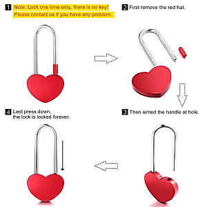 MeMeDIY Personalized Love Heart Lock Engraving Photo Custom Picture for Couples Men Women Boyfriend Girlfriend Lover Aluminum Memorial Anniversary Valentine Bridge Padlock (Red Color)