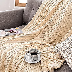 Cable Knit Throw Blankets for Couch Sofa and Bed, Soft Cozy Cotton Knitted Blanket Lightweight Decorative Blankets Home Decor Knit Throw Blankets for Women Gift 50 x 70 inches