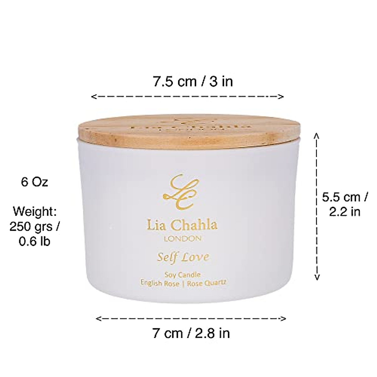 LIA CHAHLA LONDON Luxury ‘Self-Love’ Rose Quartz Candle 6 oz – Scented English Rose Candle – Hidden Gem Candle Infused w/Essential Oils – 100% Soy Candle (Self Love/Rose - Rose Quartz, 6 Oz)