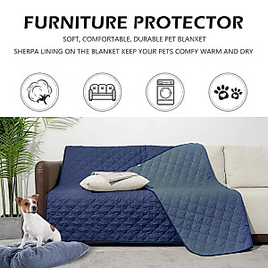 Dog Blankets for Couch Protection Waterproof Dog Bed Covers Pet Blanket Furniture Protector (Navy+Blue, 68"x82")