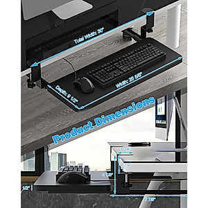Clamp-On Under Desk Keyboard Tray, Keyboard Drawer for Corner Desk & Straight Edge Desk, Slide Out Keyboard Platforms for Home Office, White