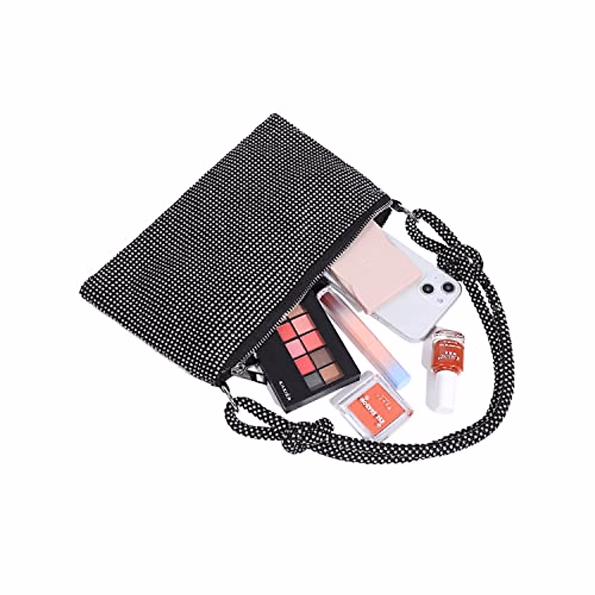 YUWITA Rhinestone Purse Women Evening Glitter Sparkly Mini Bag (Silver-Black)