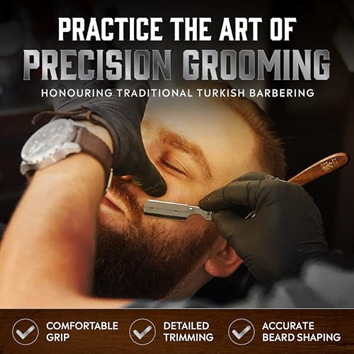 The Cambridge Cutthroat® Cut Throat Razor Kit with Blades & Travel Pouch - Missanda Hardwood & Stainless Steel Professional Barber Shaver Men - Straight Edge Moustache & Beard Shaper