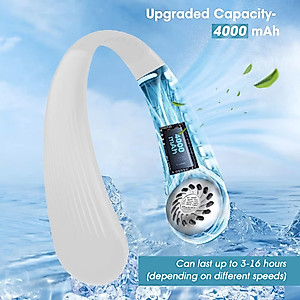MYMULIKE Neck Fan Personal Fan Portable, Air Conditioner Fan, Wearable Cooling Hanging Neck Fan for Travel, Hands Free Bladeless Fan, 4000mAh USB Rechargeable, Up to 16Hrs Use Time