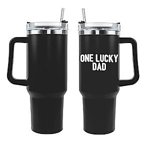 One Lucky Dad Tumbler 40 oz Tumblers with Handle Insulated Tumblers Stainless Steel Tumbler
