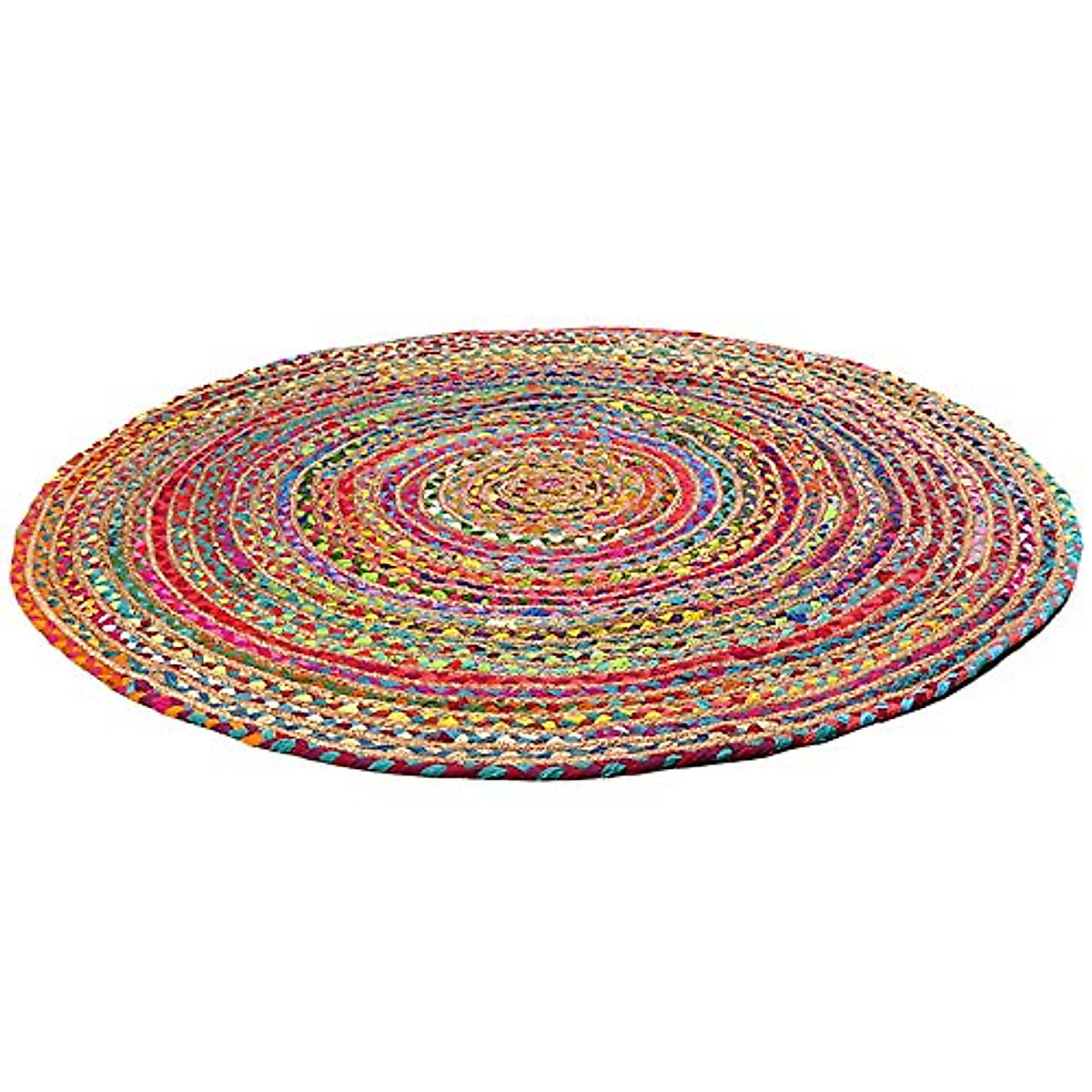 Eyes of India - 6 ft Round Colorful Natural Jute Chindi Sisal Woven Area Braided Rug Boho Chic Bohemian Accent Indian Handmade Handwoven