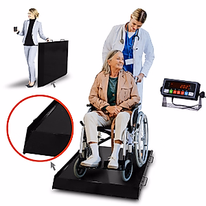 BizAutom BA-1000WCS 1000lb Wheelchair Scale/Portable Light Weight Floor Wheelchair Scale for Home or Senior Care House | with Dual Ramp
