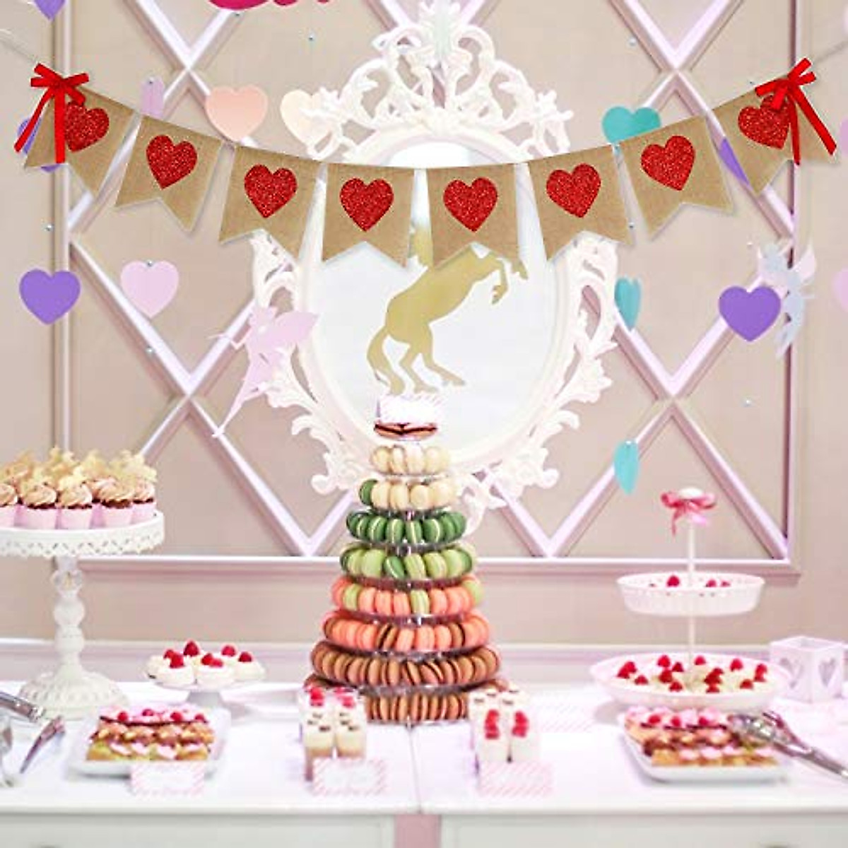 Burlap Heart Banner Garland | Red Glitter Heart | Valentine's Day Decorations| Rustic Valentines Decor | Valentines Burlap Banner | Wedding Anniversary Birthday Party Decorations Supplies