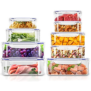 Utopia Kitchen Plastic Food Storage Container Set with Airtight Lids - Pack of 18 (9 Containers & 9 Snap Lids) - Reusable & Leftover Food Lunch Boxes - Leak Proof, Freezer & Microwave Safe