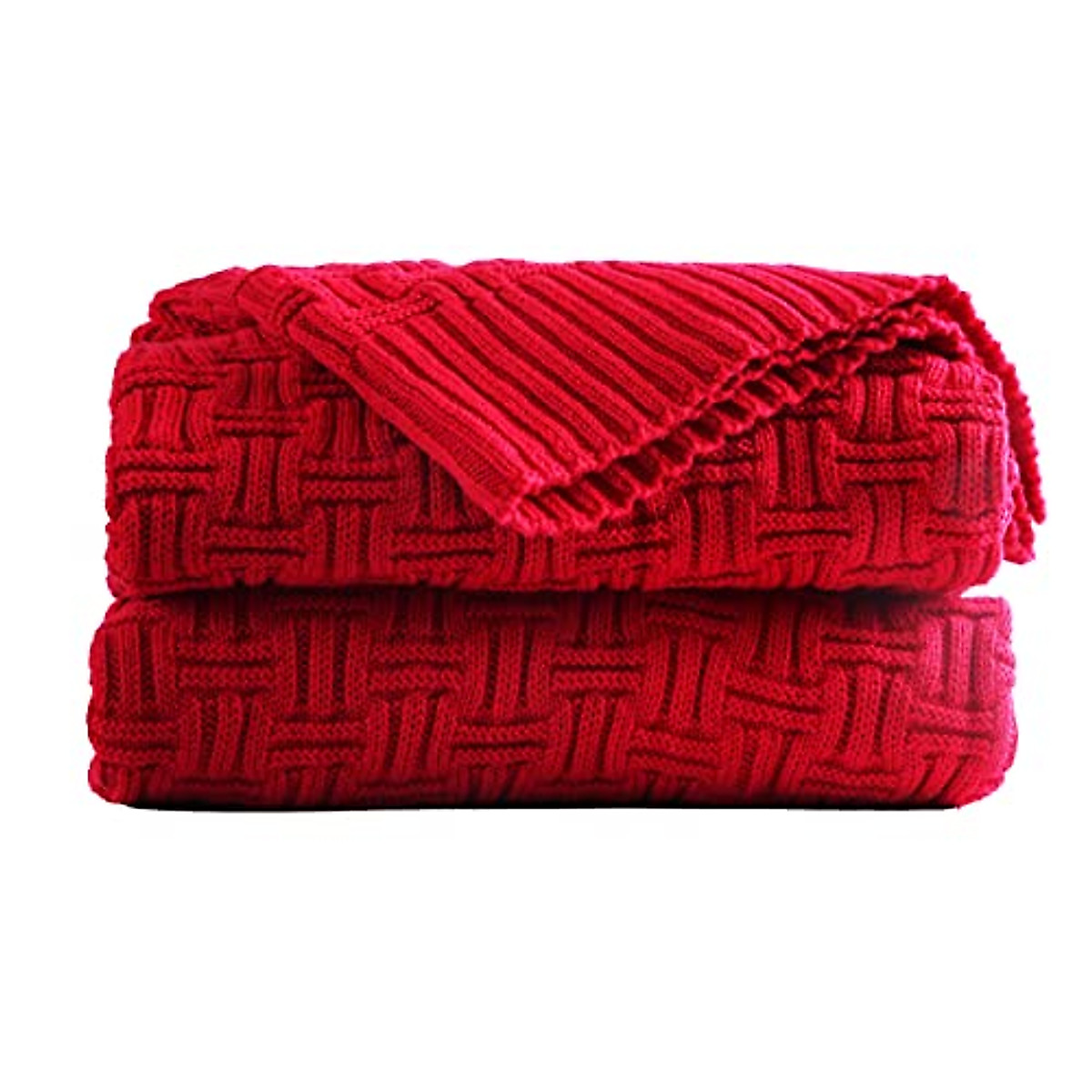 Cable Knitted Throw Blanket Couch Cover Blanket Soft Lightweight Blanket Comfortable Home Decorative Red