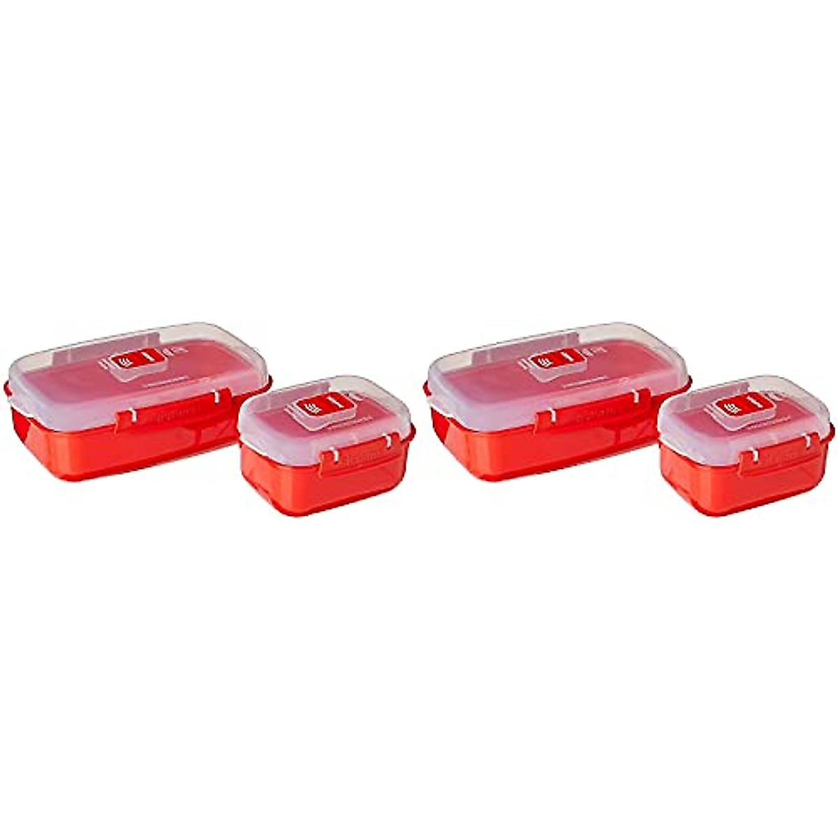 Sistema Heat and Eat 4 Rectangular Food Containers with Lids 1.25L + 2X 525ml | Locking Clips & Steam Release Vents | BPA-Free Microwave Set, 8x10/16x20, 4 pack, Red
