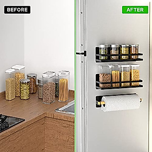 Benzoyl Magnetic Spice Rack, Strong Magnetic Large Shelf Rack Paper Towel Holder for Refrigerator Fridge, Space Saving Storage Container, 12.5'' Black - 3 PACK