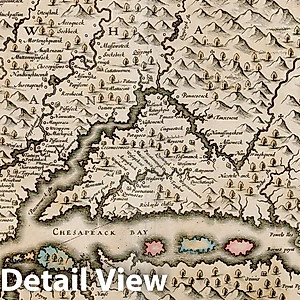 Historic Map - Nova Virginiae Tabula/Blaeu's Map of Virginia, and The Chesapeake Region, John Smith's Map of Virginia, Map of Virginia, 1619, Jodocus Hondius - Vintage Wall Art 24in x 20in