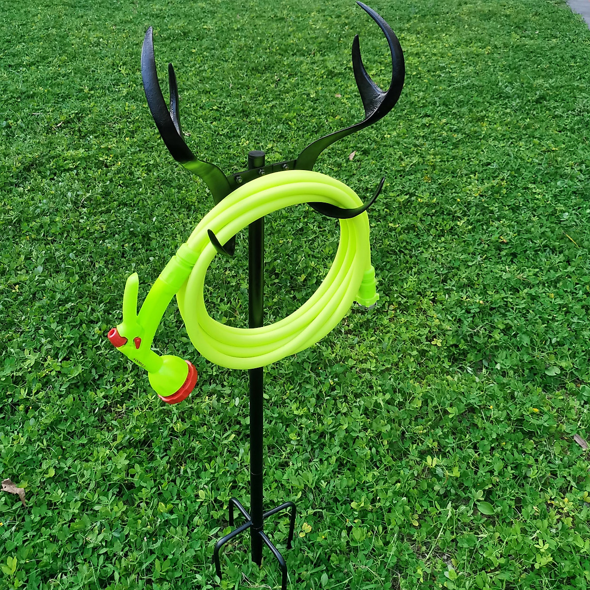 BSTWISH Iron Antler Hose holder - Decorative Hose Butler Hose Reel - Antler Hose Stand Hanger, Heavy Duty Reindeer Water Hose Rack