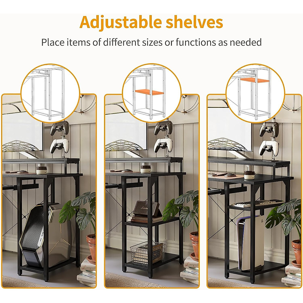 CubiCubi Computer Desk with Keyboard Tray, 47 Inch Office Desk with Monitor Stand and Storage Shelves, Music Studio Desk Workstation, Work Table for Home Office, Black