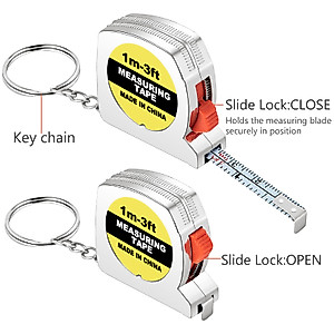 20 Pieces Tape Measure Keychains Functional Mini Retractable Measuring Tape Keychains with Slide Lock for Birthday Party Favors and Daily Use, 1 m/ 3 ft (20)