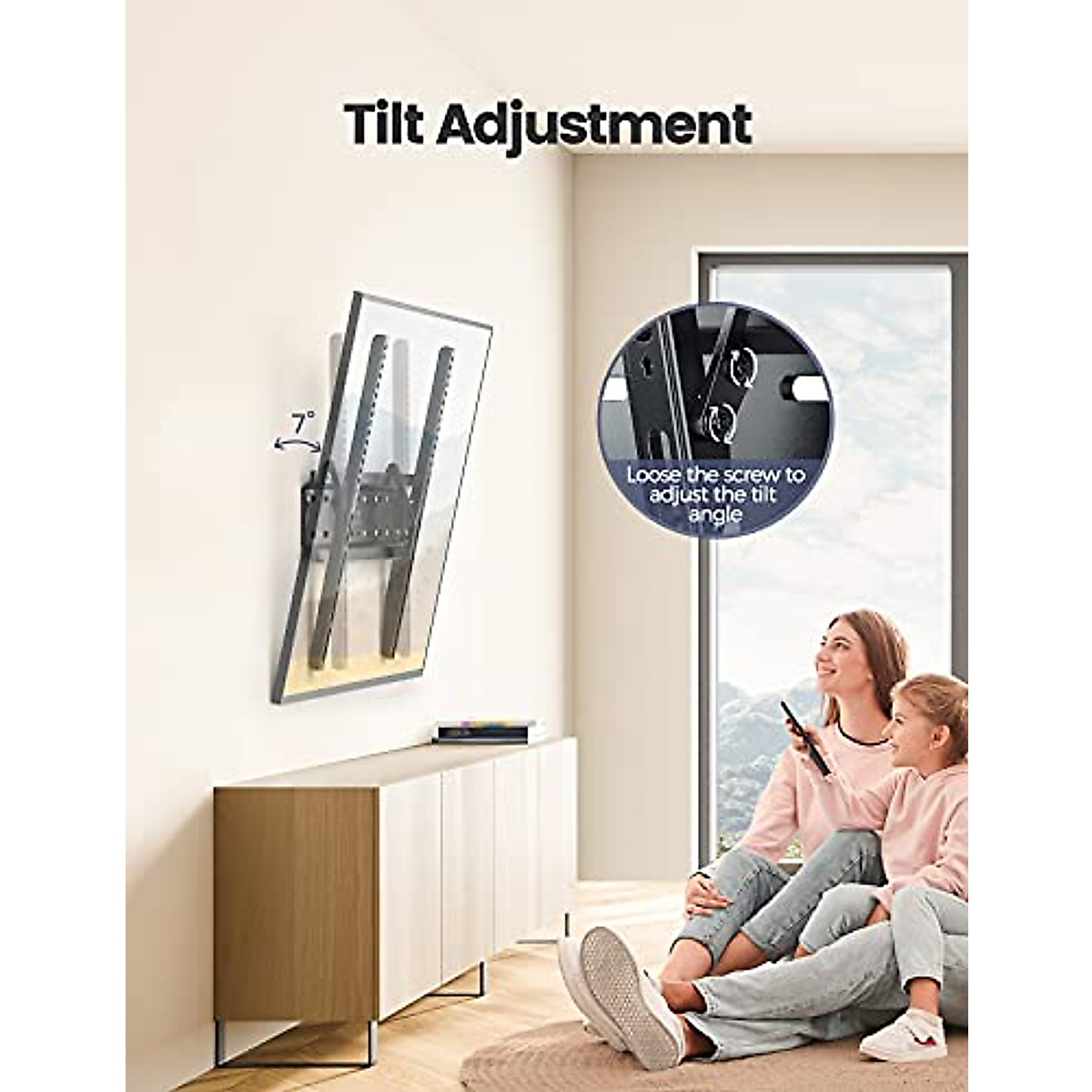 PERLESMITH Tilting TV Wall Mount Bracket Low Profile for Most 23-60 inch LED LCD OLED, Plasma Flat Screen TVs with VESA 400x400mm Weight up to 115lbs, Fits 16" Wood Stud