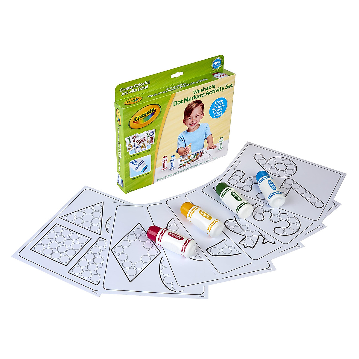Crayola Washable Dot Markers Activity Set, 30 Toddler Coloring Pages & 4 Washable Markers, Dot Paints for Toddlers, Toddler Gifts, Ages 3+