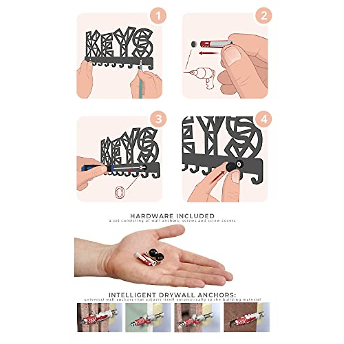 SirHoldeer Key Rack for Wall, Black Key Holder for Wall Decorative, Metal Wall Decor for Office, Hallway, Entryway, Key Hooks Hanging Keys, Small Key Hanger for Wall, Farmhouse Home Sweet Home Sign