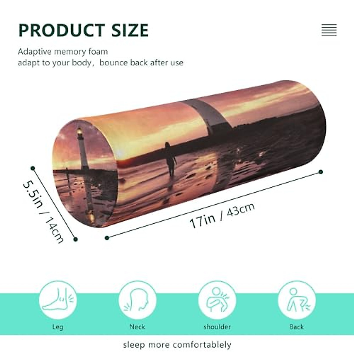 xigua Lighthouse Neck Roll Pillow for Neck Relief with Removable Washable Cover - Memory Foam Round Cylinder Bolster, Ergonomically Designed for Head, Neck, Back, and Legs