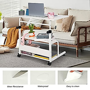Portable Desk Small Desks for Small Spaces Laptop Table White Rolling Adjustable Desk on Wheels Mobile Couch Desk for Bedroom Home Office Computer Standing Desk Student Desk with Storage 32x16 Inch