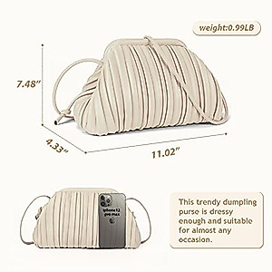 GLITZALL Clutch Purse and Dumpling Bag for Women,Designer Cloud Handbag and Ruched Bag with Detachable Shoulder Strap,Soft PU Leather (Beige)