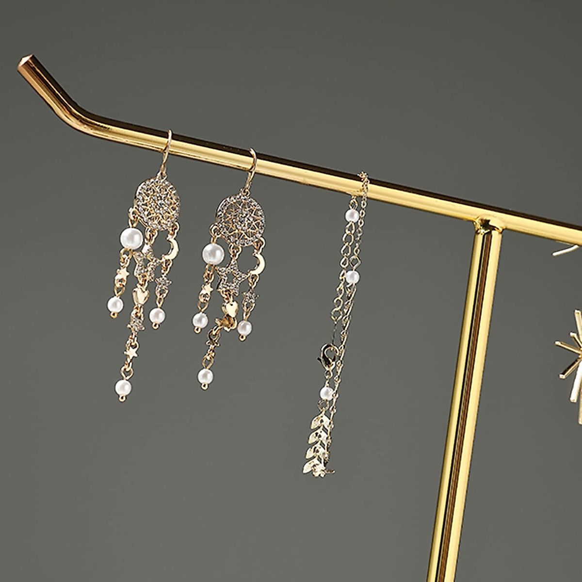 LXLIGHTS Hand Towel Holder, Stainless Steel T-Shaped Clothing Store Earrings Jewelry Stand with Square Base for Bathroom Kitchen Scarves Display Rack, 3 Colors (Color : Gold)