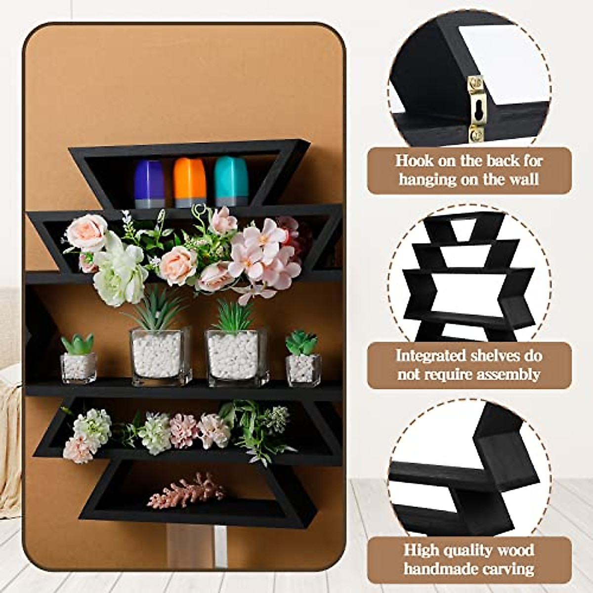 Geelin Aztec Shelves Aztec Crystal Display Shelf Wall Hanging Display Holder Geometrical Shape Essential Oil Shelf Farmhouse Shelves for Bedroom, Living Room and More