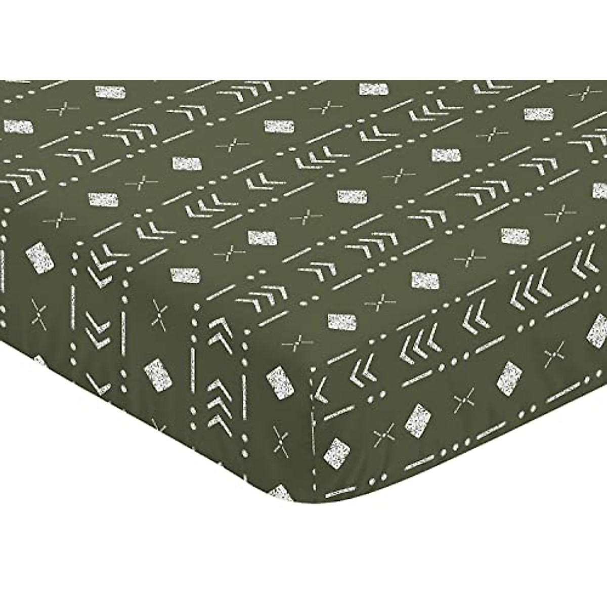 Sweet Jojo Designs Hunter Green Boho Tribal Mudcloth Boy or Girl Fitted Crib Sheet Baby or Toddler Bed Nursery - White Woodland Bohemian Southwest Geometric Arrow Gender Neutral Aztec Mud Cloth