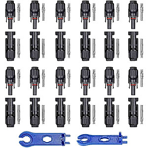 Jtron 12Pairs / 24PCS Solar Connectors IP67 Waterproof Solar Connectors Male/Female Plug with 2PCS Spanners (12 Pairs Male/Female)