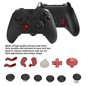 13 in 1 Metal Repair Tool Kit for One Elite Series 2, (6 Replacement Thumbsticks, 4 Paddles, 2 D Pads, 1 Tool), Controller Accessory Parts (Red)