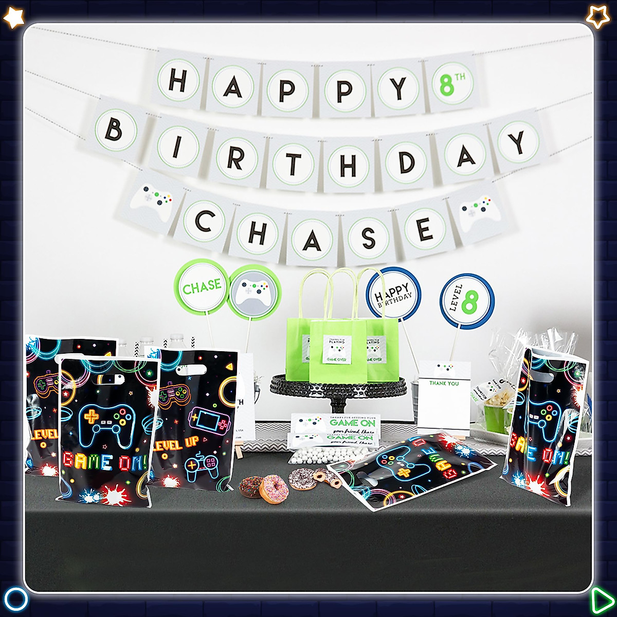 50Pcs Video Game Party Favor Bag Neon Video Game Party Bags Gaming Sweet Goody Candy Treat Bags Game on Theme Party Decor Plastic Gift Bag Birthday Snack Bag for Kids Birthday Party Supplies