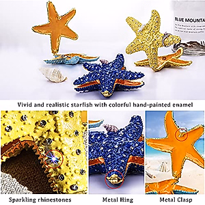 YU FENG Starfish Figurine Trinket Box Hinged Crystals Jeweled Painted Enameled Collectible Sea Star Ornament(Dark Blue)